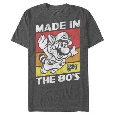 Men's Nintendo Raccoon Mario Made In The 80's T-shirt - Charcoal ...