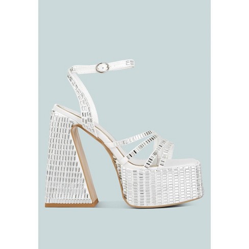 London Rag Womens Lustrous Mirror Embellished Flare Block Heel Sandals ...