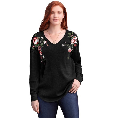 Woman Within Women's Plus Size Washed Thermal V-neck Tee - 14/16, Black ...