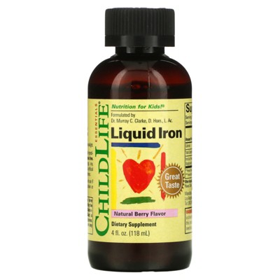 ChildLife Essentials Liquid Iron, Natural Berry, 10 mg, 4 fl oz (118 ml ...