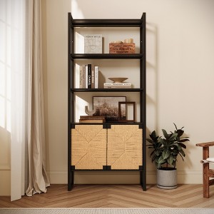 GDFStudio Horace Modern 73"H Solid Wood and Rattan Open Display ...