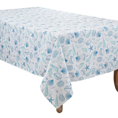 Saro Lifestyle Coastal Tablecloth With Seashell Design, 65"x104", Blue ...