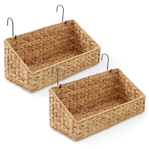 Casafield Set Of 2 Hanging Baskets With Hooks - Natural, Woven Hyacinth ...