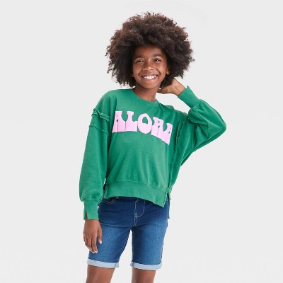 Grayson Threads Kids Big Girl Aloha French Terry Sweatshirt - Green S ...