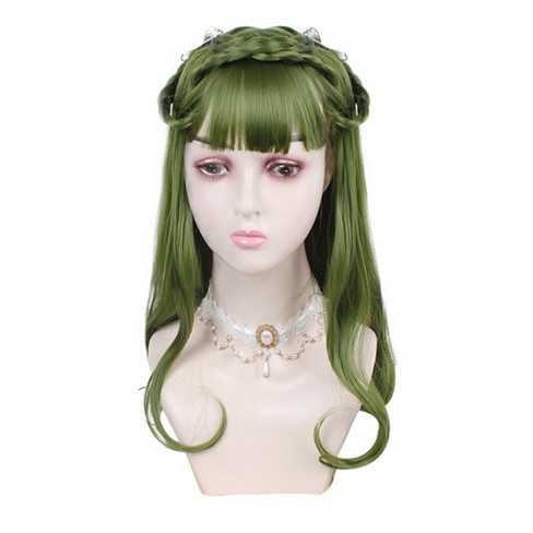 Unique Bargains Curly Wig Wigs For Women 26" Green With Wig Cap : Target