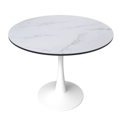 Bristol Mid-century Modern Round Dining Table With Wood Top And Glossy ...