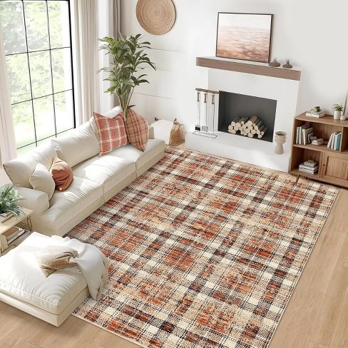 Modern Washable Rug Farmhouse Plaid Rug Tartan Throw Rugs Carpet : Target