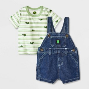 Baby Boys' 2pc John Deere Denim T-Shirt and Shorts Overalls Set - Blue ...