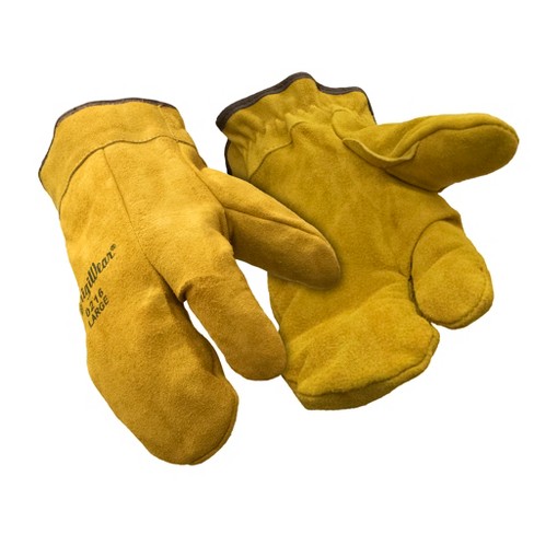 Refrigiwear Three Finger Split Cowhide Leather Mitten Gloves (gold, X ...