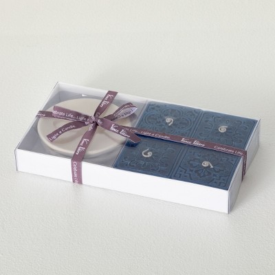 Vance Kitira Blue Candles And Dish Gift Set, Blue ,scentless, Clean ...
