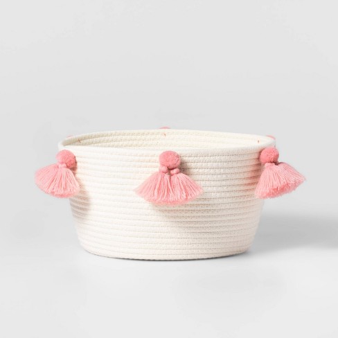 Small Coiled Rope Kids' Basket With Tassels Natural/rose Pink ...