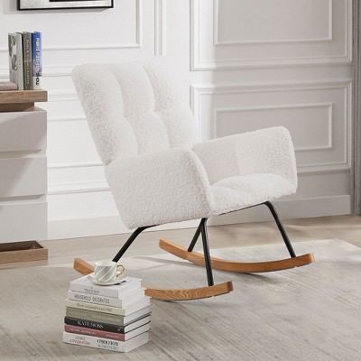 Xiyuyeu Boucle Fabric Glider Rocking Chair With High Backrest,modern ...