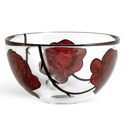 Kosta Boda 8.8" Tattoo Serving Bowl, Hand-painted Glass, Rose Tattoo ...