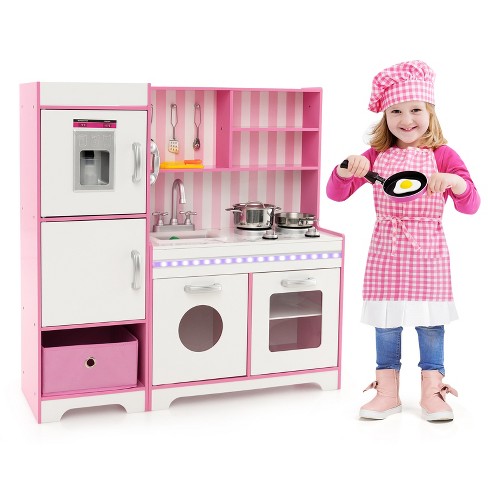 Costway Kids Kitchen Playset Wooden Toy With Adjustable Led Lights ...