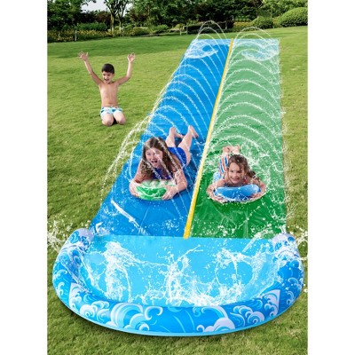 Joyfy 18ft Backyard Lawn Water Slides With Sprinkler, Heavy Duty Triple ...