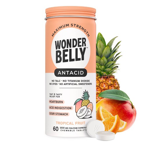 Wonderbelly 1000mg Tropical Fruit Antacid - 60ct : Target