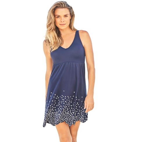 Swim 365 Women's Plus Size Floral Border Swim Dress - 18, Silver Foil ...