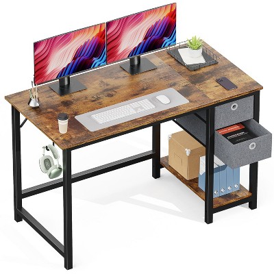 40 inch Computer Desk with Drawers Home Office Desk Writing Desk Work PC Table Study Desk with 2 Tier Drawers Storage Shelf Side Hook The Pop Home