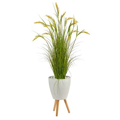 Nearly Natural 5-in Wheat Grain Artificial Plant In White Planter With ...