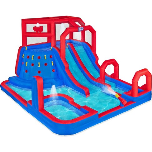 Sunny & Fun Mega Inflatable Kids Backyard Water Slide Park - Blue/red ...