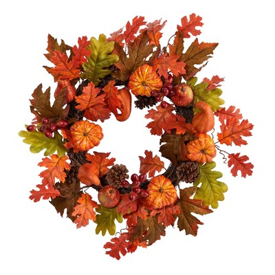 18.25"h Sullivans Leaf And Pinecone Mini Fall Wreath, Multicolored : Target