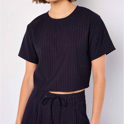 Women's Pinstripe Crop Top - APRICOT : Target