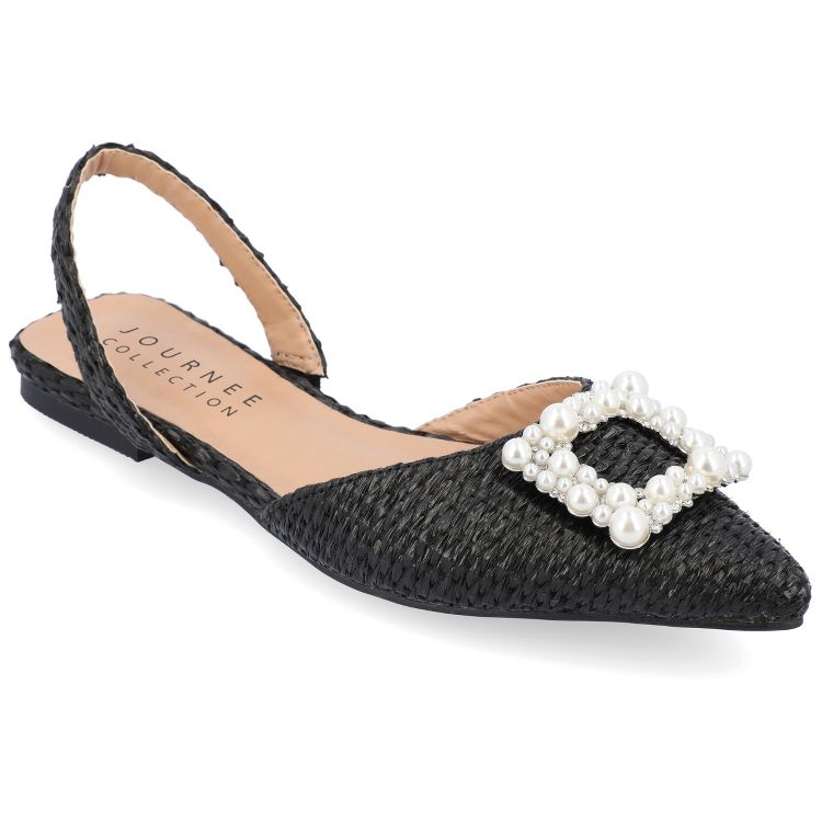 Journee Collection Women's Hannae Sling Back Pointed Toe Flats Black 8. ...