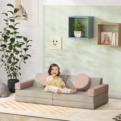 Whisen 12-Piece Modular Soft Foam Play Couch for Toddlers, Convertible ...