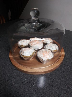 Libbey Acaciawood Flat Round Wood Server Cake Stand With Glass Dome ...