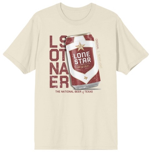 Lone Star Beer Can Text Crew Neck Short Sleeve Men's Natural T-shirt ...