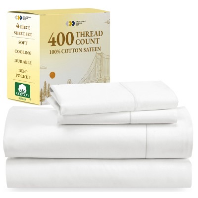 Cream White Queen Sheet Set - 100% Cotton Sateen Weave, 400 Thread ...