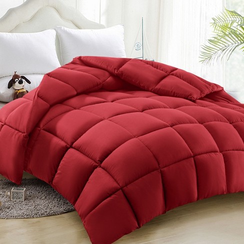 Hyleory Luxury Solid Down Alternative Machine Washable Red Comforters ...