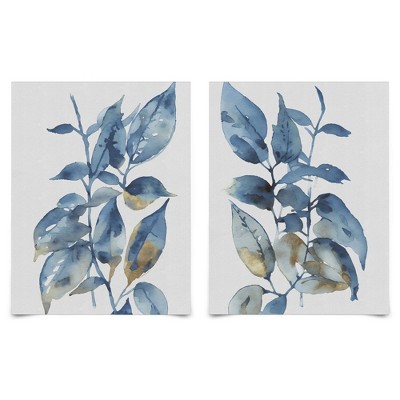 Americanflat 24x36 Abstract Poster - Blue Golden Leaves By Pi Creative ...