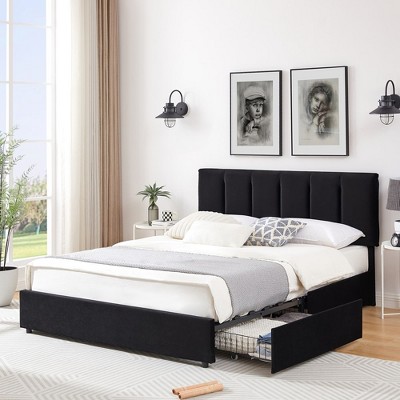 Vecelo Queen Upholstered Platform Bed Frame With Button Tufted ...
