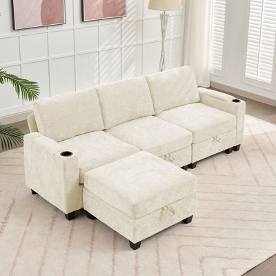 Hyleory 91" Modern Chenille Fabric Sectional Sofa With Ottoman For ...