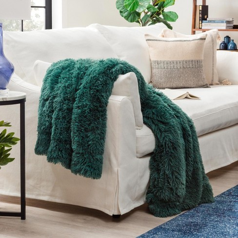 Chanasya Solid Faux Long Fur Fuzzy Throw Blanket - 50" X 65” - Teal ...
