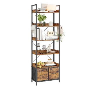 6-Tier Tall Bookcase with Fabric Drawers, 70.9" Industrial Bookshelf ...