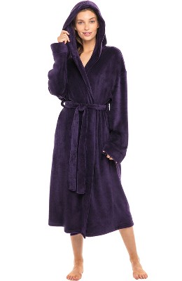 Adr Women's Soft Fleece Robe With Hood, Warm Lightweight Bathrobe ...
