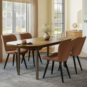 Set of 4 Modern Waterproof PU Leather Dining Chairs, Thick Padded Seat ...