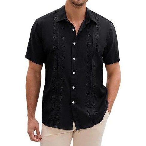 Men's Cotton Linen Shirts Relaxed Fit Short Sleeve Beach Button Down ...