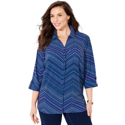 Catherines Women's Plus Size The Timeless Blouse - 4x, Navy Dotted Chevron : Target