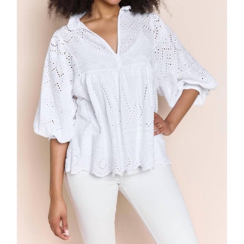 Women's Tracy Cotton Eyelet Blouse - Sofia Collections : Target