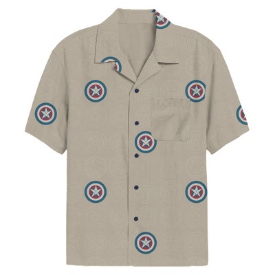 Men's Marvel Captain America Woven Button-down Shirt - Khaki Xxl : Target