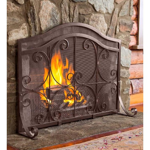 Plow & Hearth - Small Crest Flat Guard Fireplace Fire Screen, Copper ...