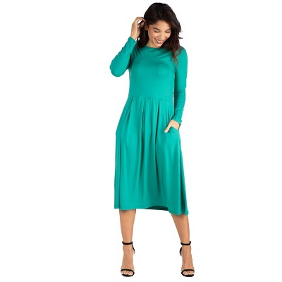 24seven Comfort Apparel Womens Midi Length Pocket Dress-jade-1x-jade-1x ...