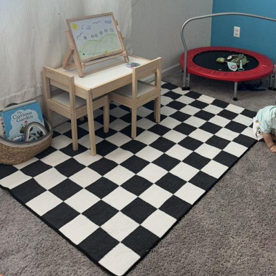 4'x5'5" Washable Small Checker Accent Rug Charcoal And Ivory - Room ...