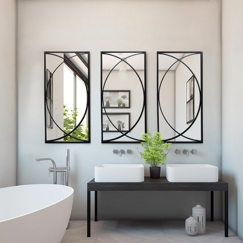 Luxenhome 3-piece Black Metal Rectangular Wall Mirror Set : Target