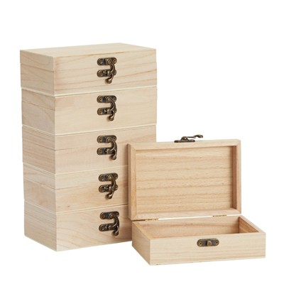 Juvale 6-pack Unfinished Wooden Boxes For Crafts With Hinged Lids And ...