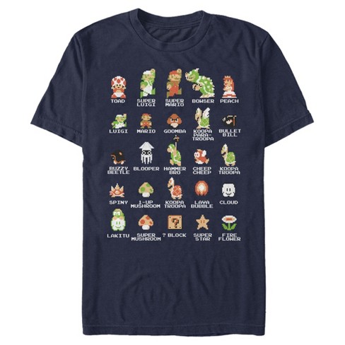 Men s Nintendo Super Mario Bros Character Guide T shirt Navy Blue Large Target