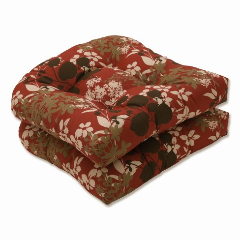Outdoor 2 piece Chair Cushion Set Brown red Floral Pillow Perfect Target